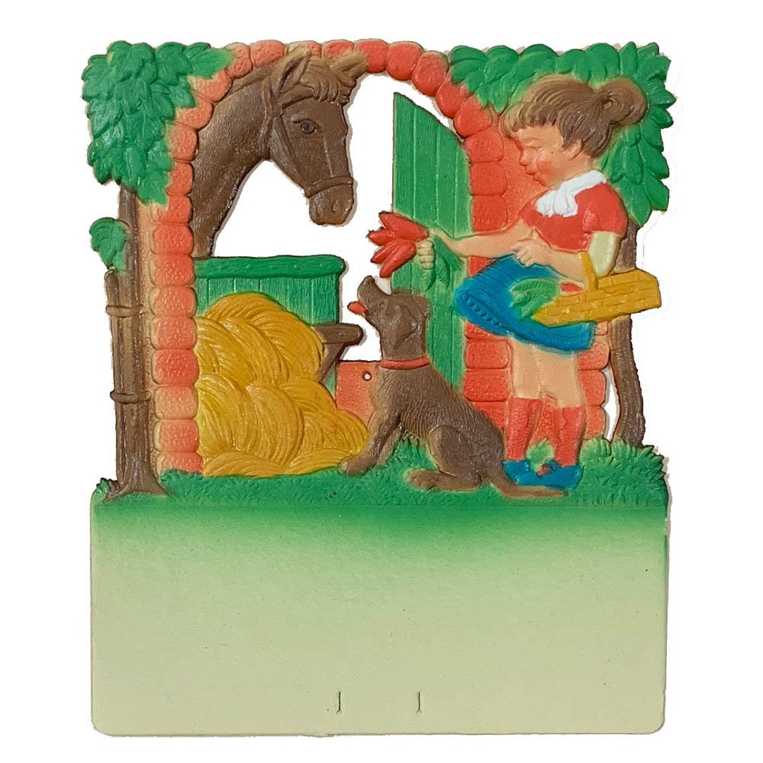 Vintage Germany Calendar Top Pressed Paper Cardboard Girl With Horse ...