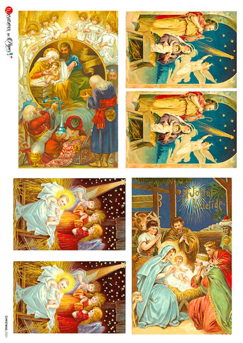 2 Sheets Italy Rice Paper Decoupage Vintage Images Nativity Holy Family ...