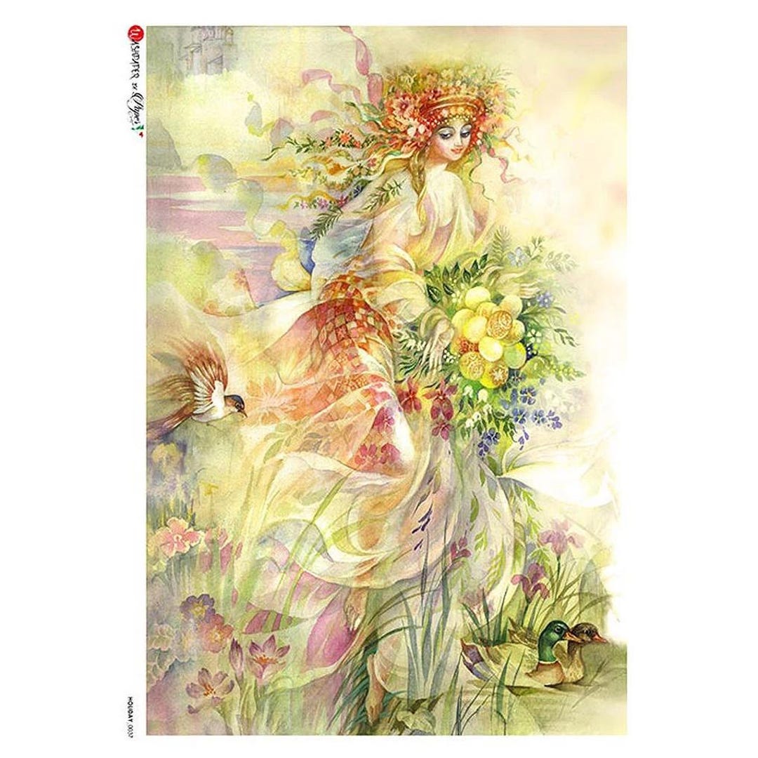 From Italy 2 Sheets Italian Rice Paper Decoupage Spring Lady Scene RCP ...