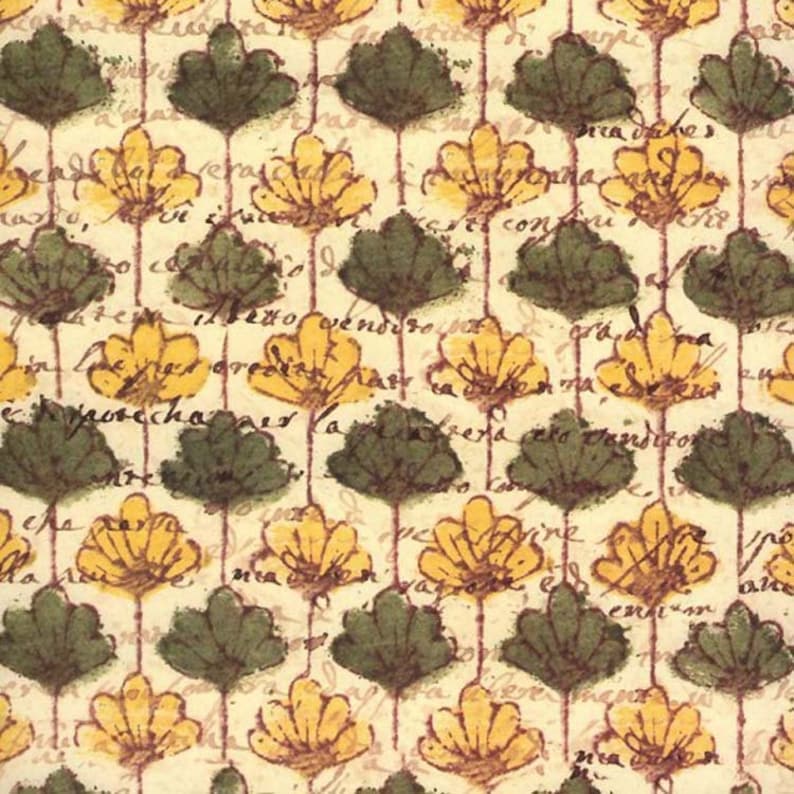 2 Sheets Florentine Italian Retro Green and Yellow Floral Paper ...