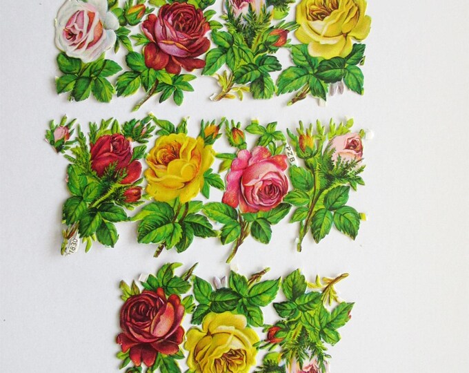 Vintage Germany PZB Rose Die Cut Red Yellow Rose Scraps 3 Sections - Etsy
