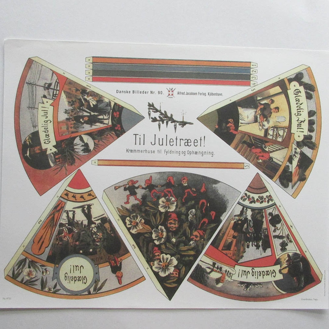 Vintage Denmark Gnomes People Christmas Cones Paper Craft Sheet ...