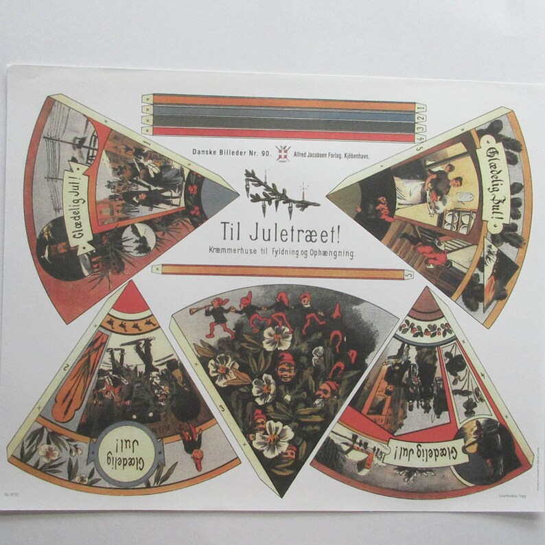 Vintage Denmark Gnomes People Christmas Cones Paper Craft Sheet ...