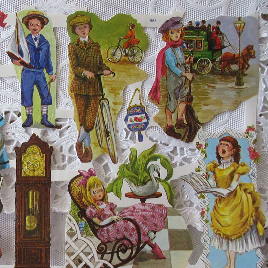 Vintage England Paper Lithographed Die Cut Scraps Victorian People ...