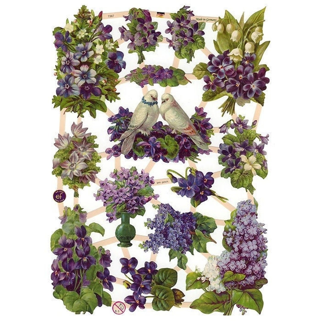 Germany Paper Scraps Lithographed Die Cut Victorian Birds Violets and ...
