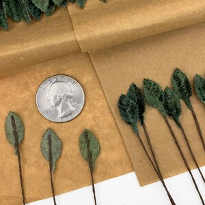 12 Czech Velvet Petite Mini Leaves Millinery Embossed Dark Green Leafs ...