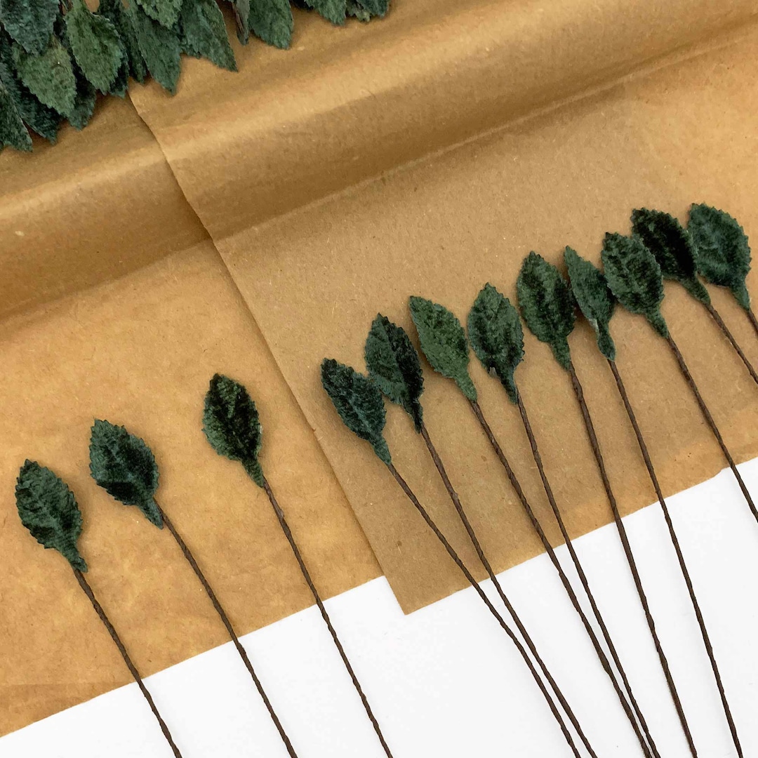 12 Czech Velvet Petite Mini Leaves Millinery Embossed Dark Green Leafs ...
