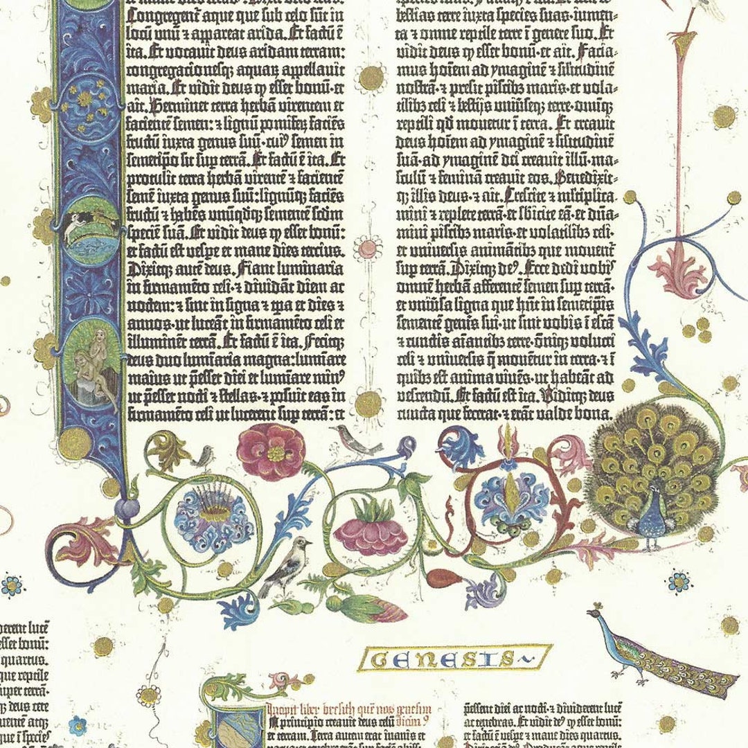 2 Sheets Genesis Manuscript Look Print Italian Paper ~ Leonardo Italy ...