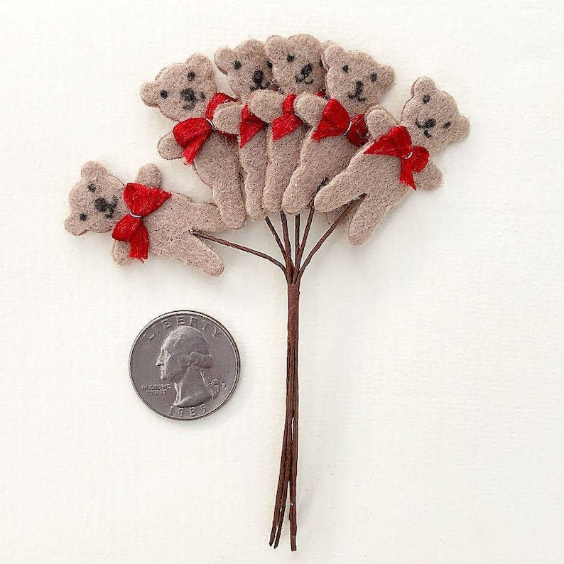 12 Austria Teddy Bear Picks Felt Christmas Bears Pick ~ 1-1/2" Tall NAL ...