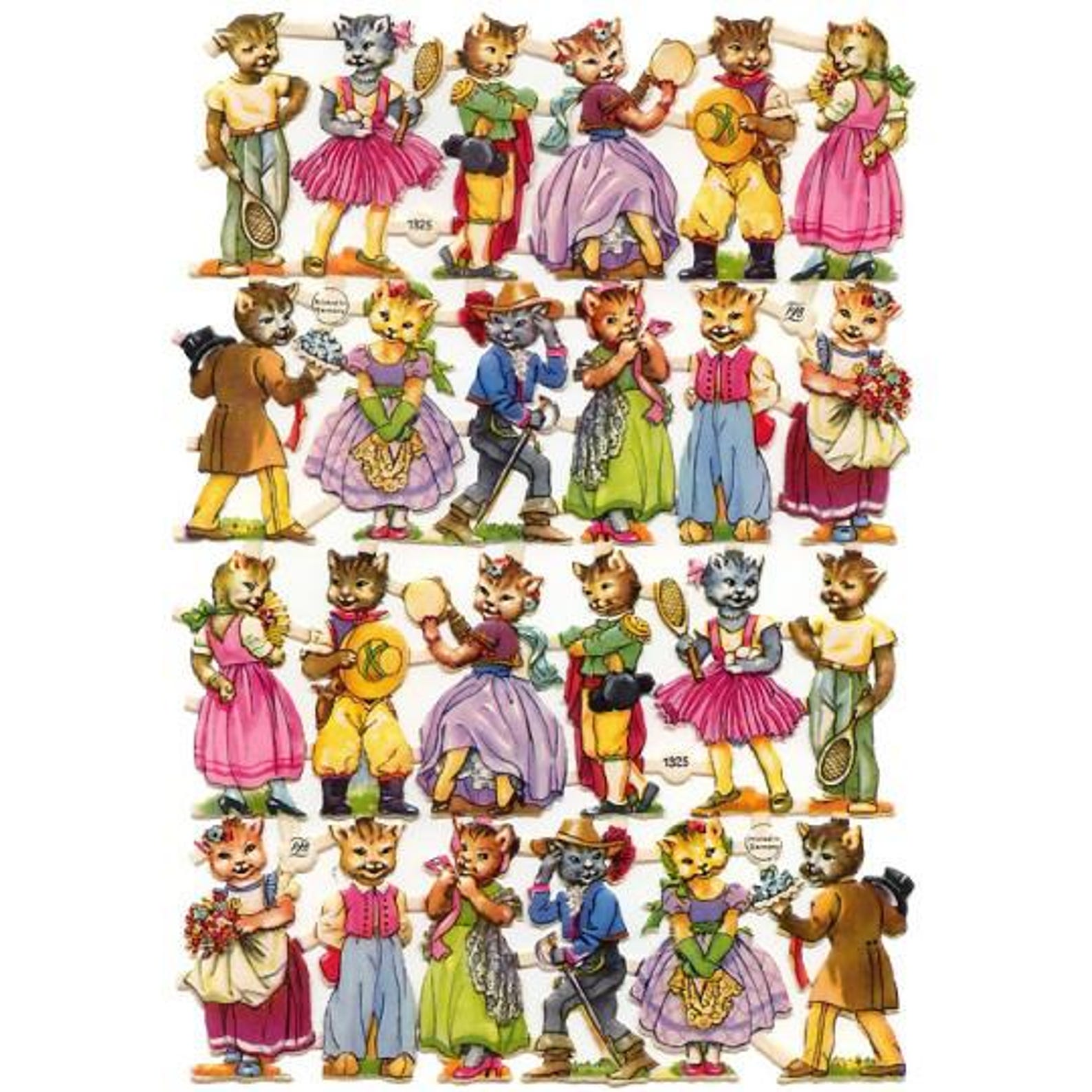 From Germany Vintage PZB Die Cut Paper Scraps Anthropomorphic Cats 1325 ...