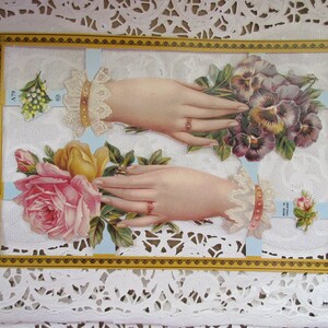 England Vintage Victorian Hands and Bouquets Lithographed Die Cut Paper ...