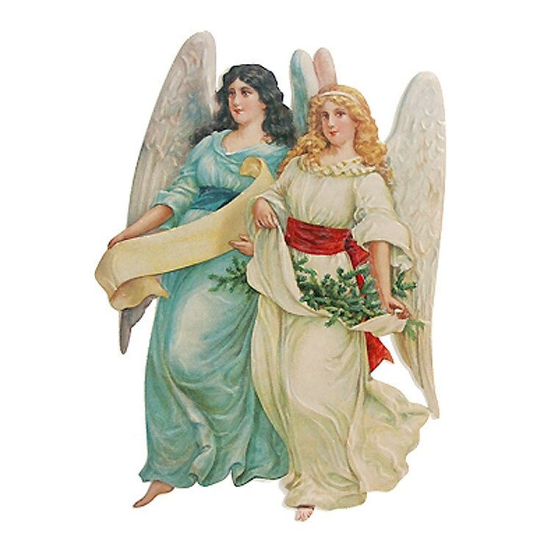 2 Germany Large Lithograph Die Cut Paper Scraps Victorian Angels 5063 ...
