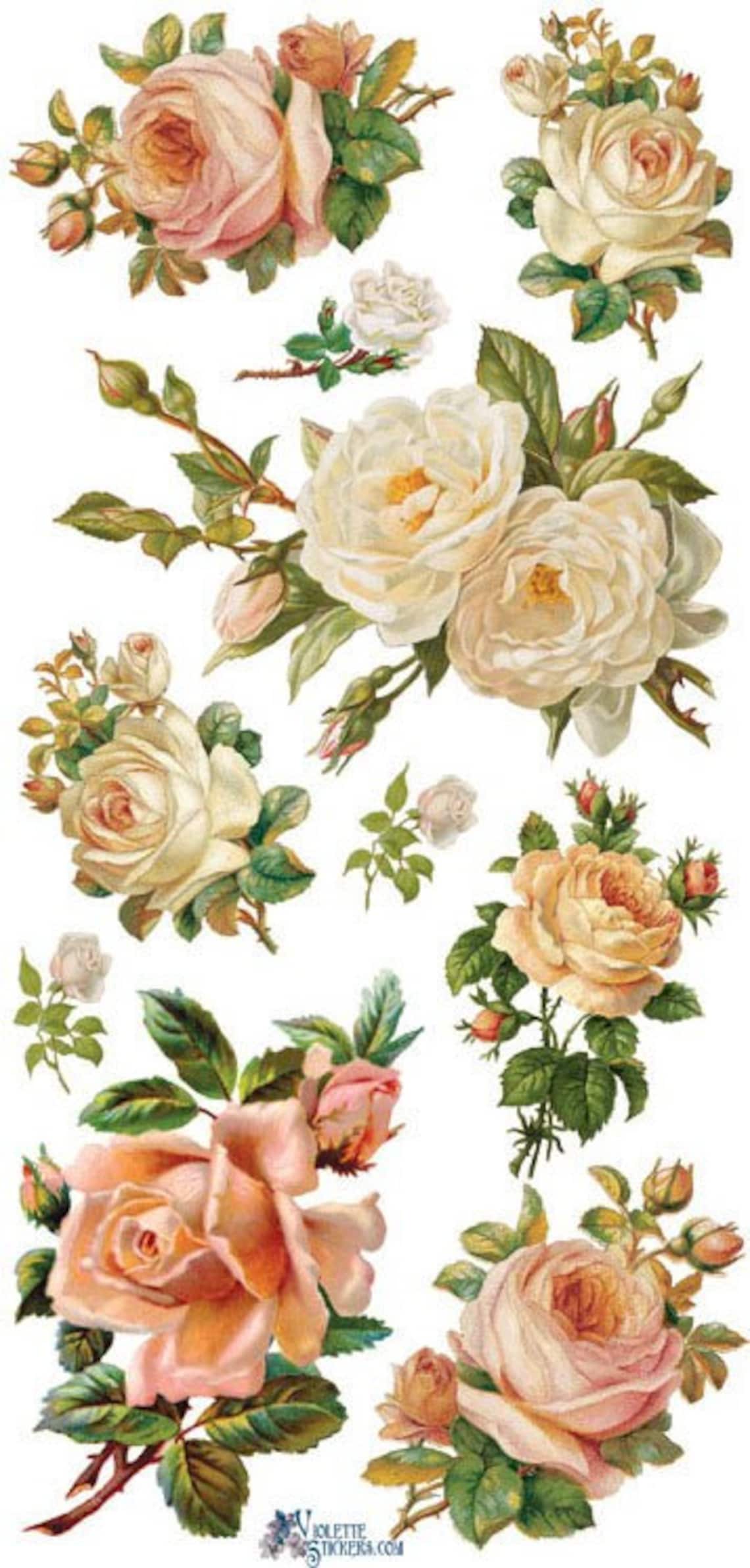 3 Sheets Self Adhesive Pastel Roses Stickers Colorful | Etsy