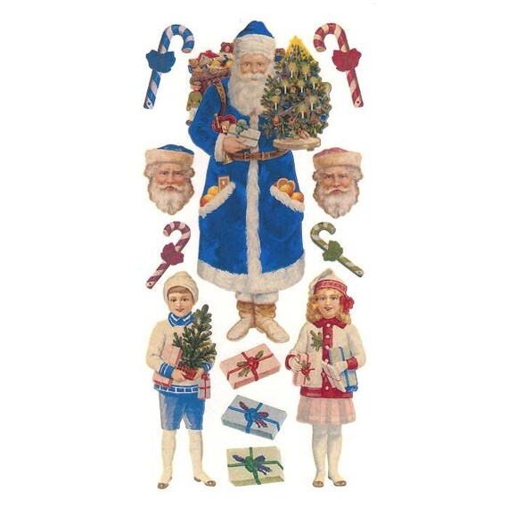 3 Sheets Blue Santa Christmas Stickers Colorful Scrapbooking - Etsy