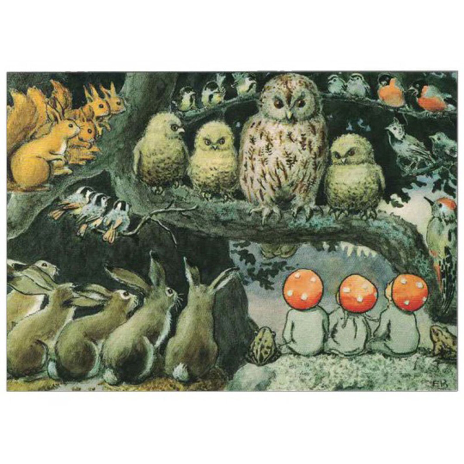 5 Sweden Swedish Postcards Tomte With Forest Animals Five Matching ...