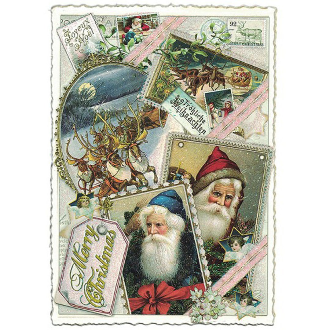 5 Germany Postcards Santa Claus Christmas Reindeer Five Matching German ...
