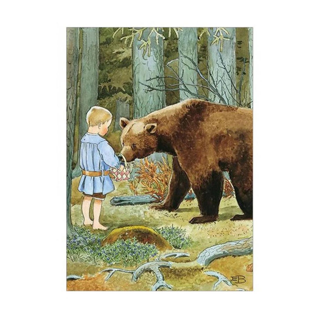 5 Sweden Swedish Postcards Forest Scene With Bear and Boy Matching ...