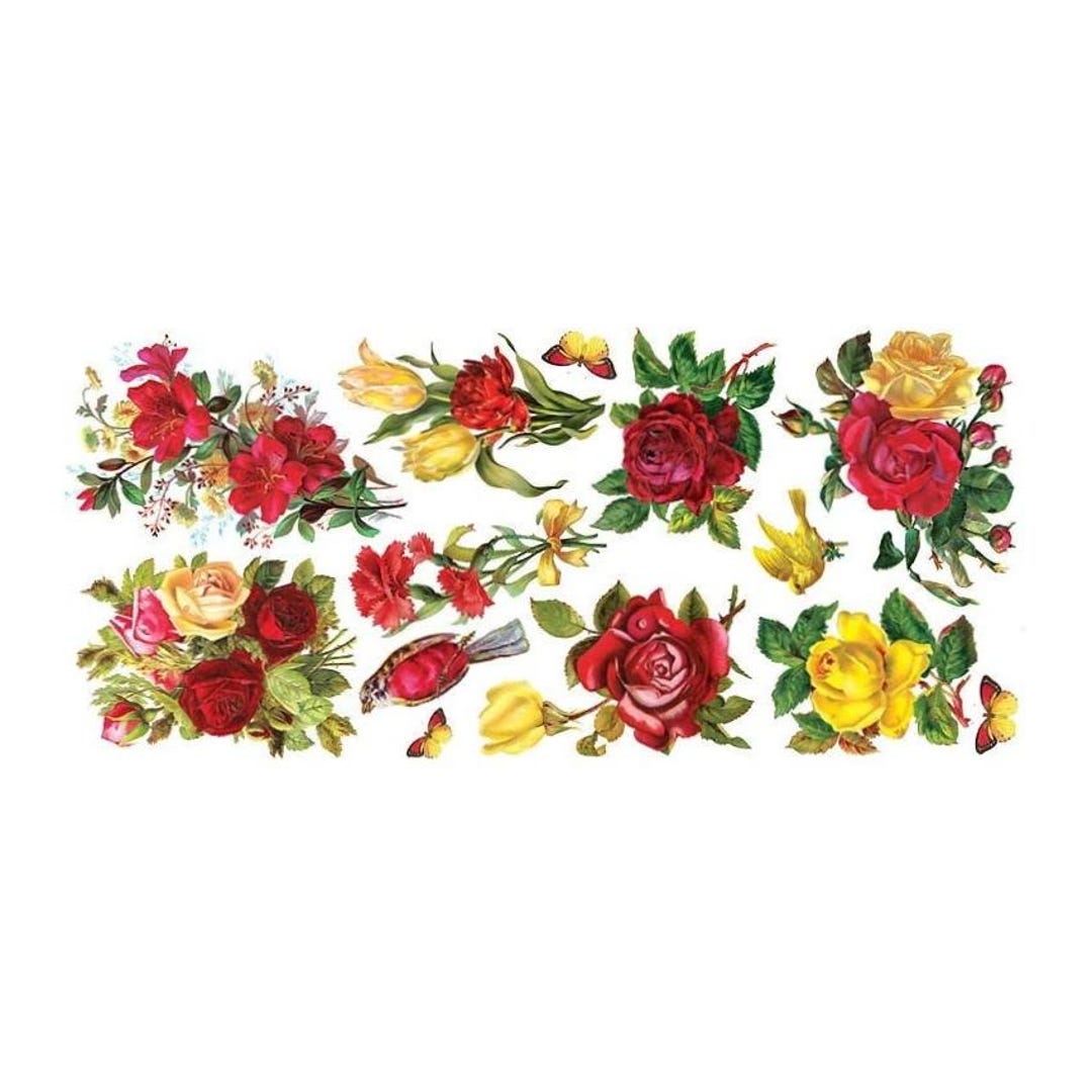 3 Sheets Stickers Self Adhesive Red Yellow Roses Each Sheet 3-3/4" by 7 ...