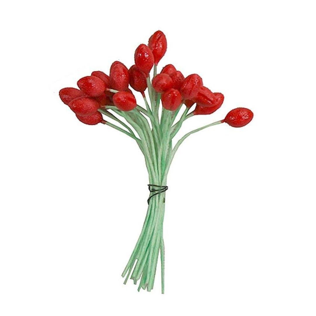 From Germany 48 Millinery Flower Stamen Peps Stems Red Buds Berries ...