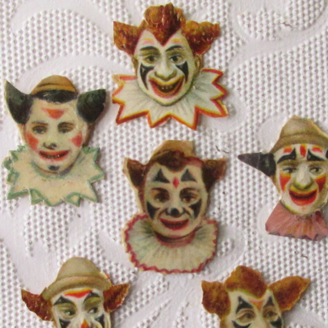6 Head Scraps Clowns Vintage Germany Scraps Die Cut Paper Loose Scrap ...
