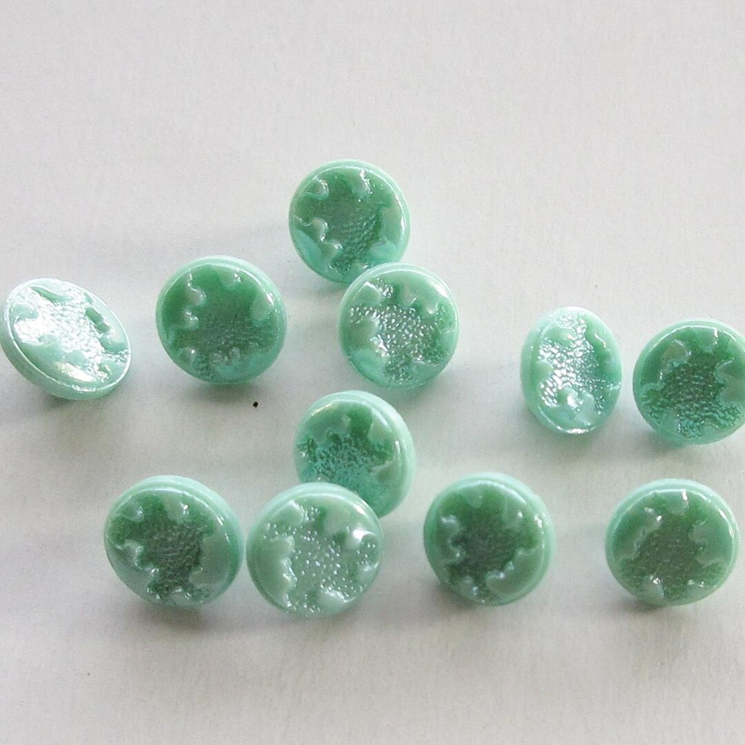 12 Vintage Glass Buttons Handmade Green Glass Button R-20 - Etsy