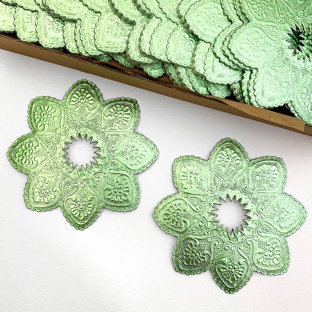 4 Large Dresden Paper Foil Medallions or Candle Cuffs Germany Die Cut ...