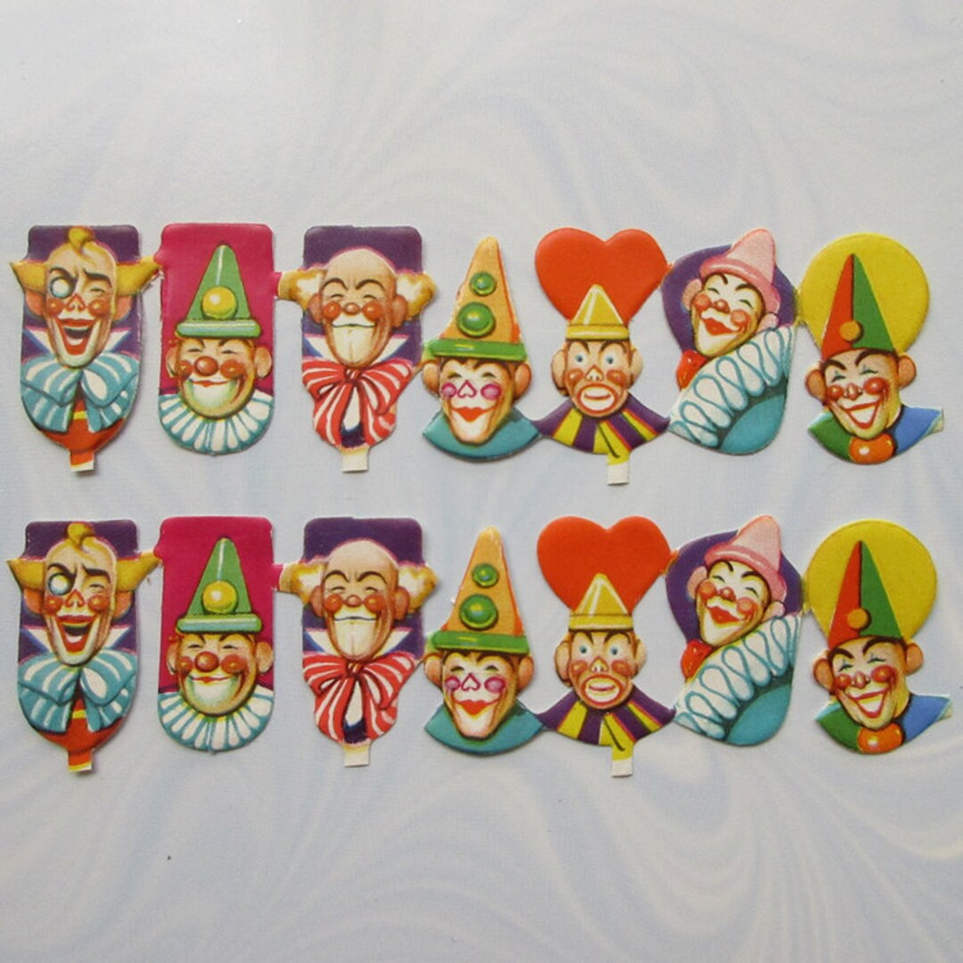 14 Vintage Sweden Clown Heads Head Scraps Circus Clowns Tiny Scrap Die ...