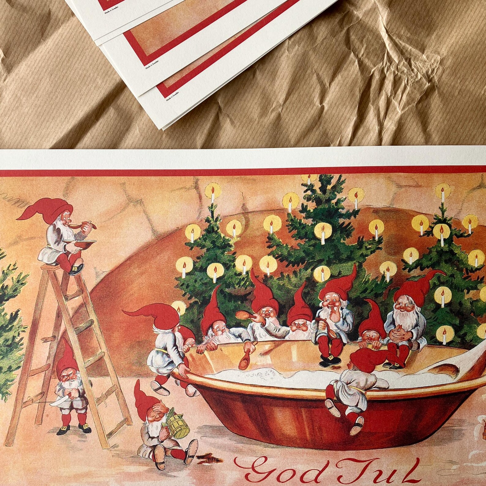 From Sweden Vintage Swedish 1980s Christmas Paper Frieze Tomte Elves ...