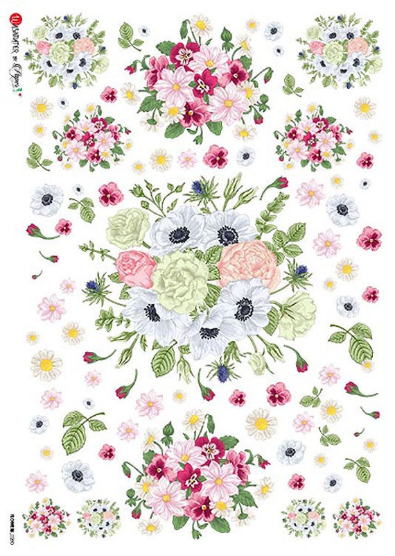 2 Sheets Italy Rice Paper Decoupage Charming Pastel Bouquets - Etsy