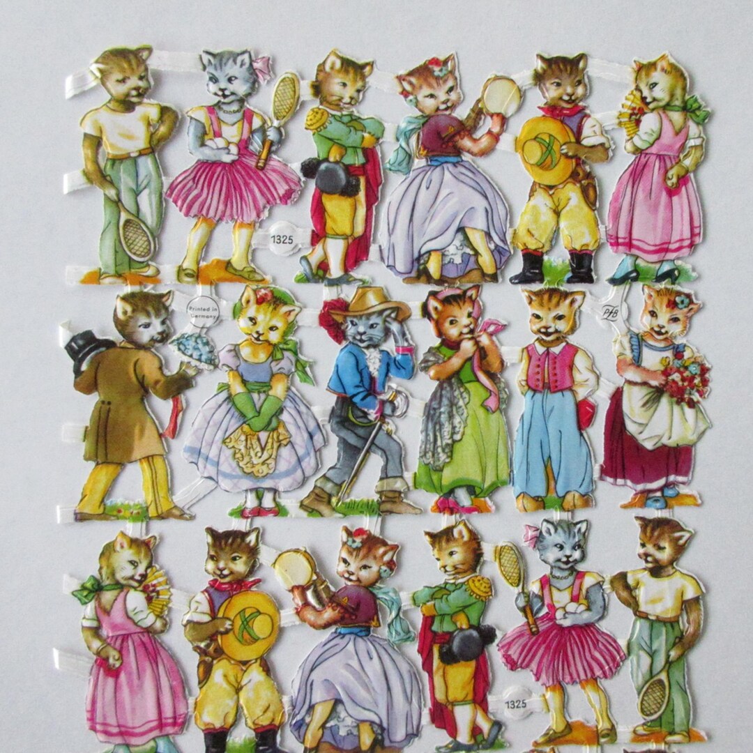 From Germany Vintage PZB Die Cut Paper Scraps Anthropomorphic Cats 1325 ...