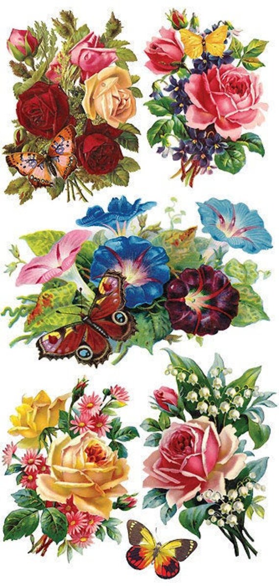 3 Sheets Self Adhesive Flowers & Butterflies Stickers Colorful | Etsy