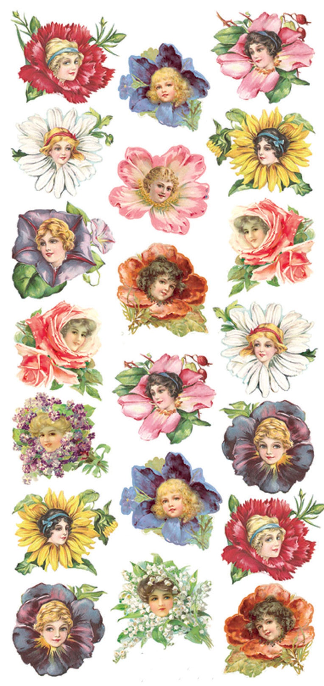3 Sheets Self Adhesive Victorian Flower Girls Ladies Stickers - Etsy