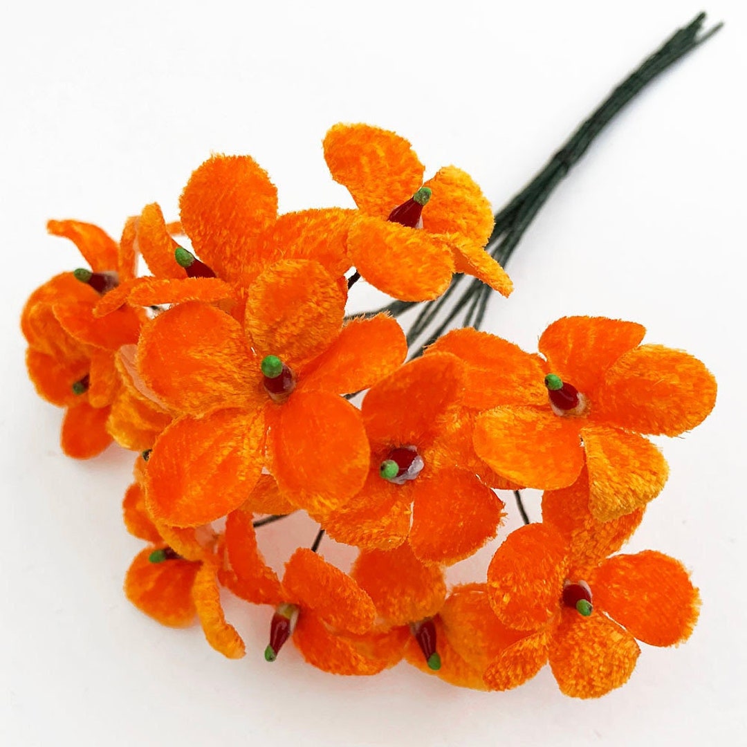 12 Czech Velvet Violets Millinery Fabric Flowers in Orange NFC038OR - Etsy