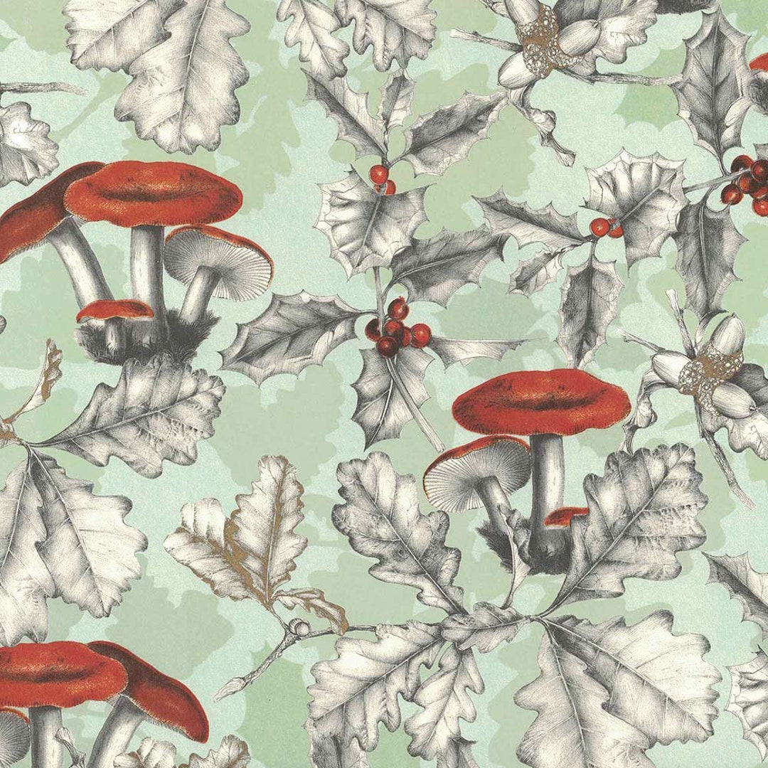 2 Sheets Red and Green Mushroom Print Italian Paper ~ Tassotti Italy ...