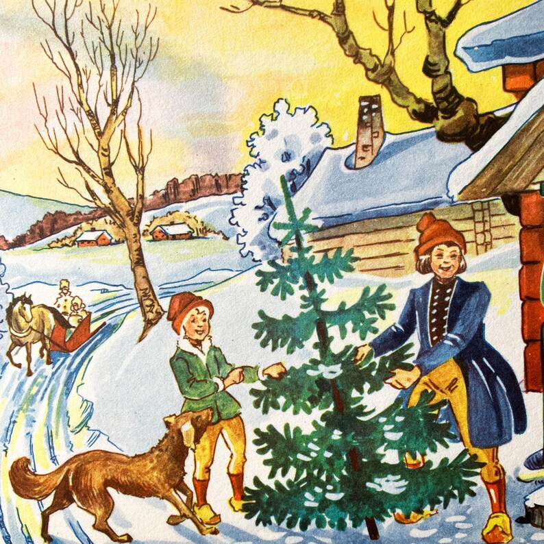From Sweden Vintage Swedish 1950s Christmas Paper Frieze Family Snow ...