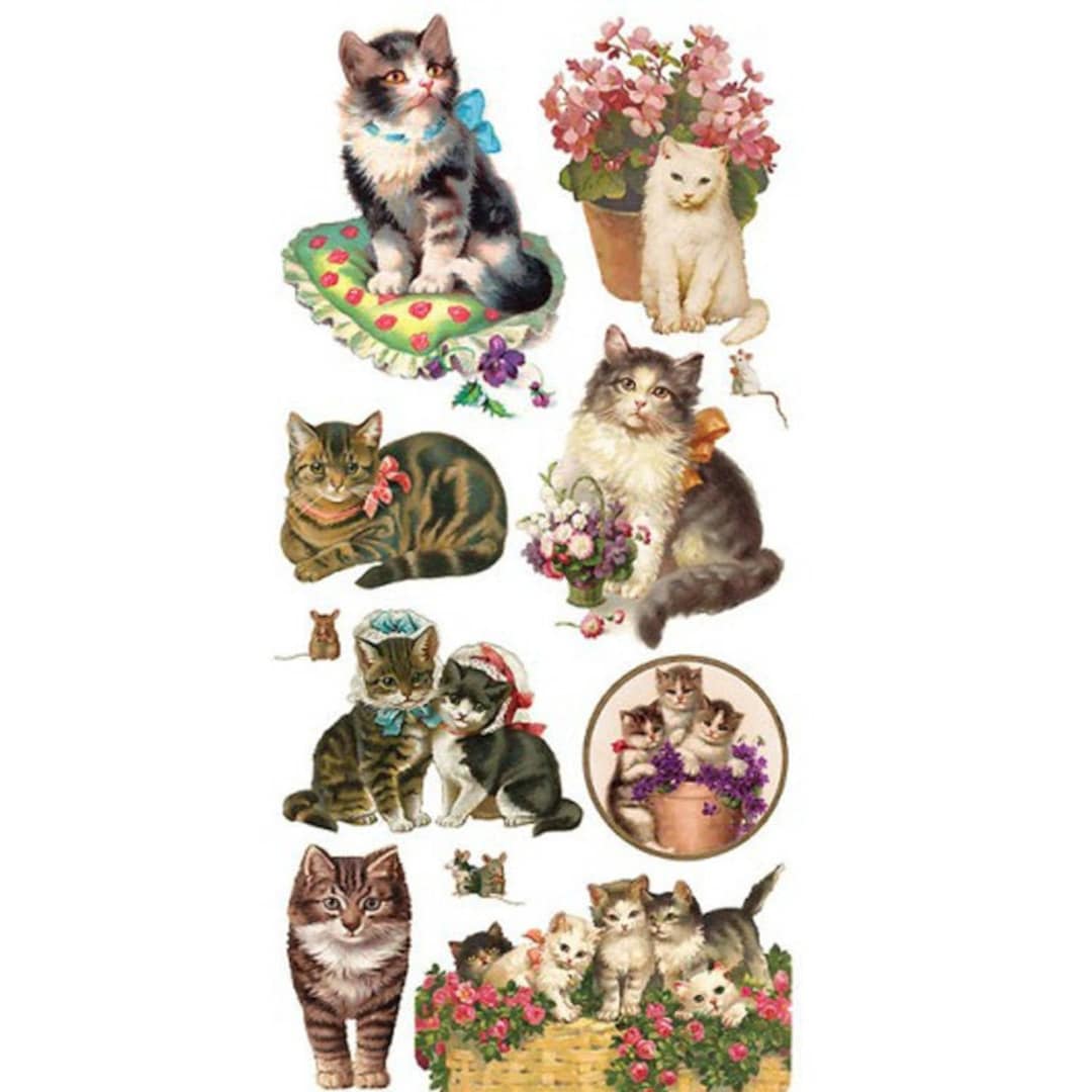 3 Sheets Self Adhesive Cat Kittens Stickers Colorful Scrapbooking ...