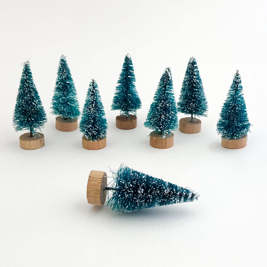 8 Mini Bottle Brush Trees Christmas Decorations 2" Each Dark Green BBT ...