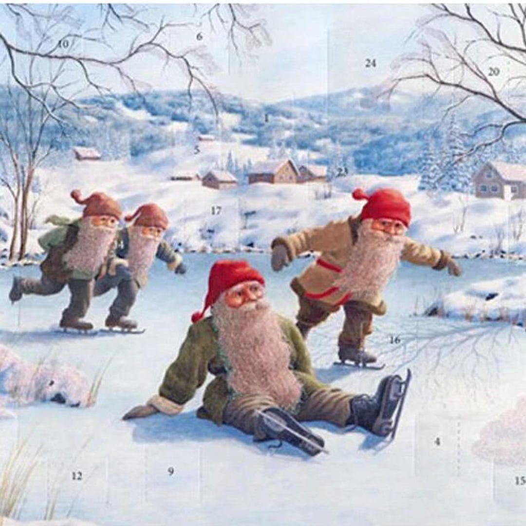 Sweden Advent Calendar Christmas Tomte Gnomes Ice Skating Paper ADV-G ...