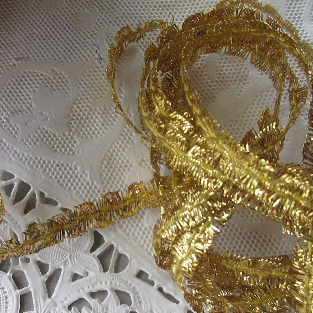10 Yards Vintage Japan 1960s Metallic Sewing Trim Tinsel Ribbon Gold ...