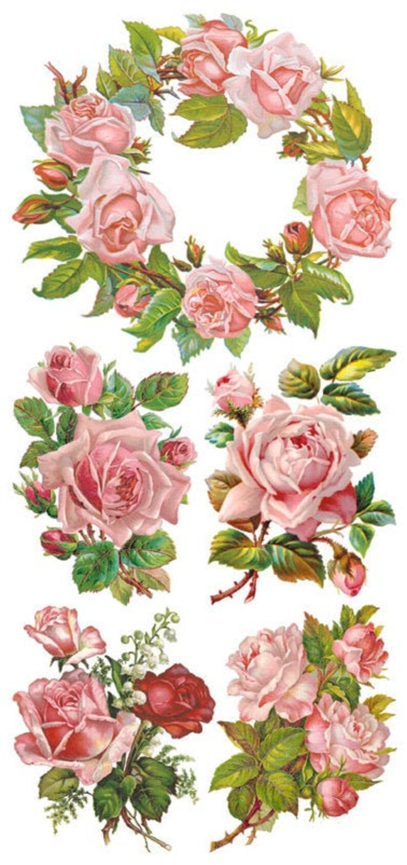 3 Sheets Self Adhesive Pink Roses Stickers Colorful | Etsy