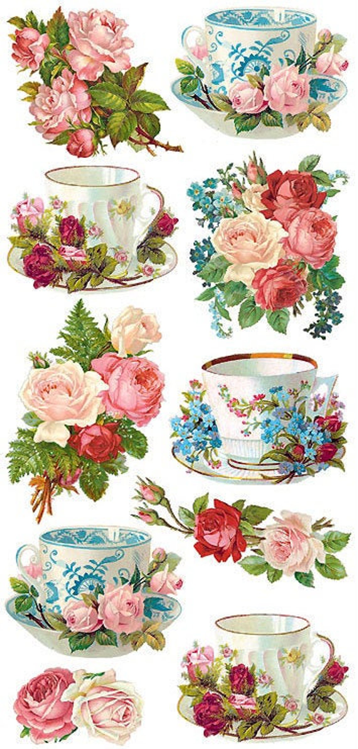 3 Sheets Self Adhesive Tea Cups Stickers Colorful Scrapbooking | Etsy