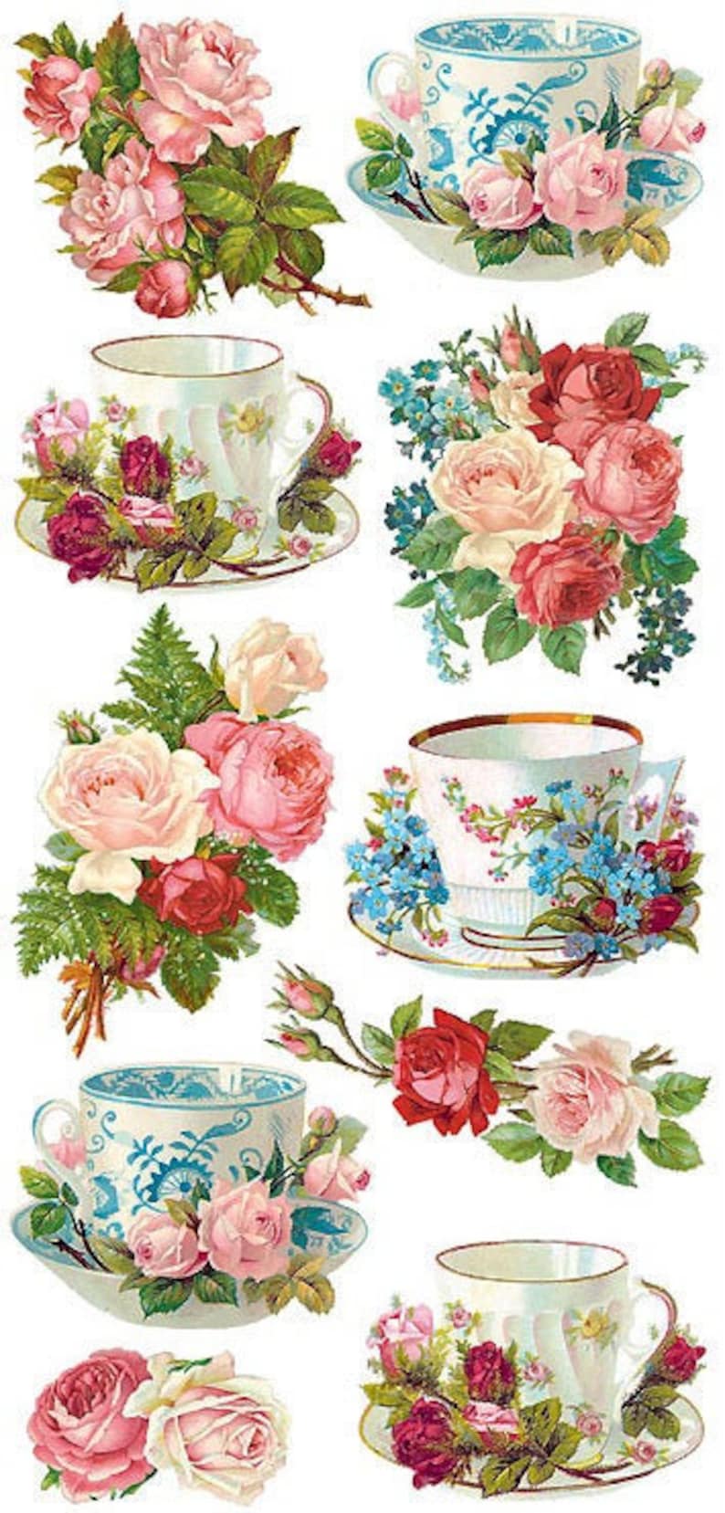 3 Sheets Self Adhesive Tea Cups Stickers Colorful Scrapbooking Stickers ...