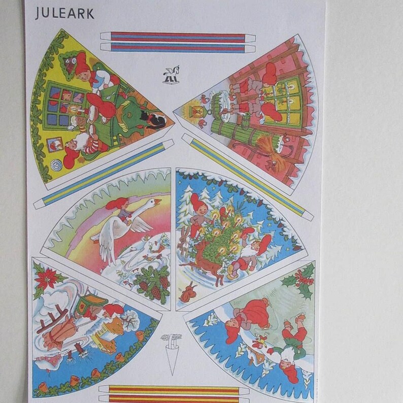 Vintage Denmark Christmas Gnomes Tomte Paper Cones Craft Sheet ...