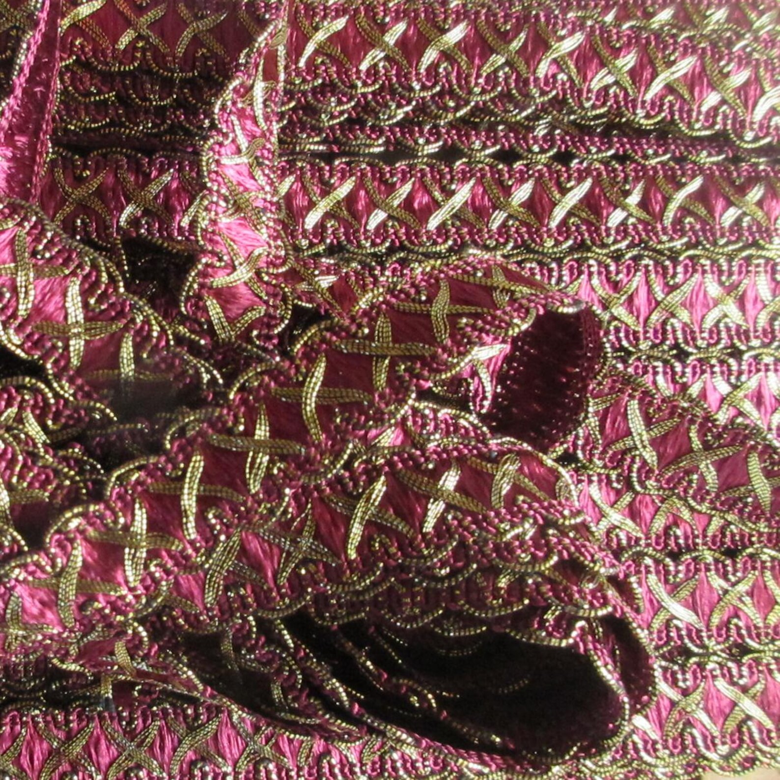 4 Yards Fancy Metallic and Fabric Sewing Trim in Dark Cranberry 11/16 ...