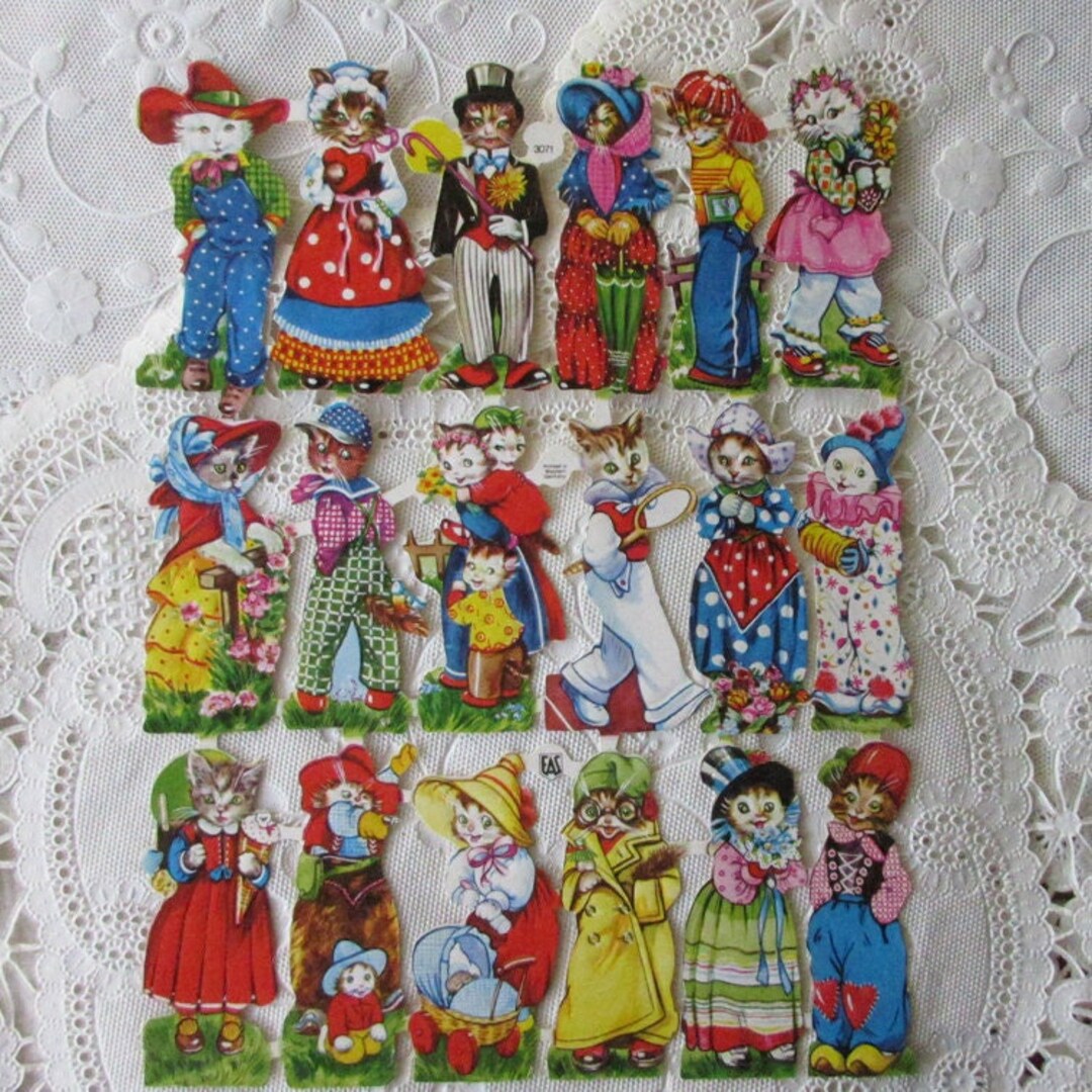 Vintage Scrap Cats Germany Die Cut Paper Scraps Anthropomorphic Kitties ...
