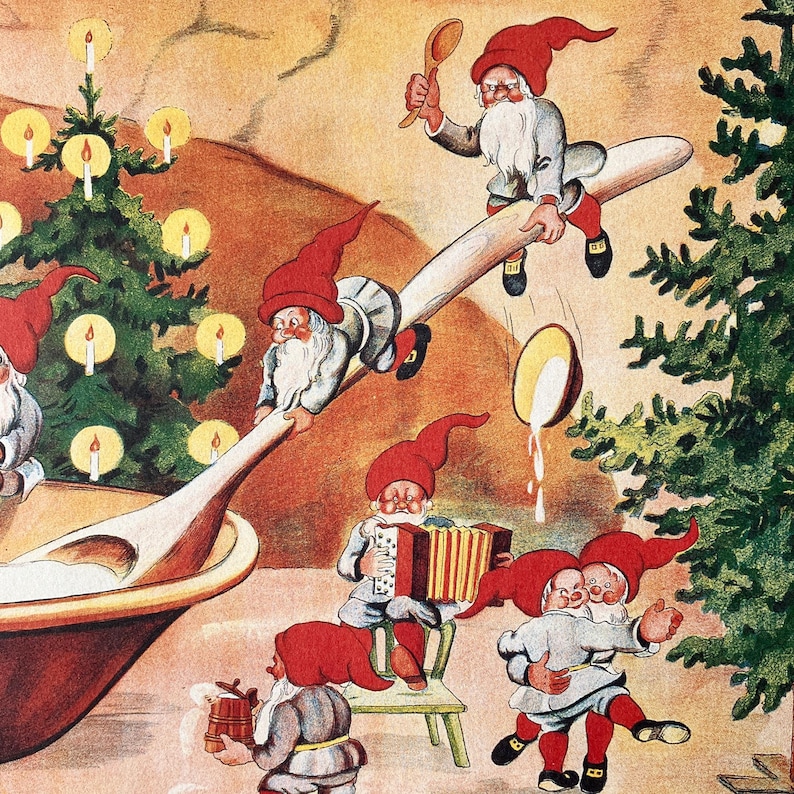 From Sweden Vintage Swedish 1980s Christmas Paper Frieze Tomte Elves ...
