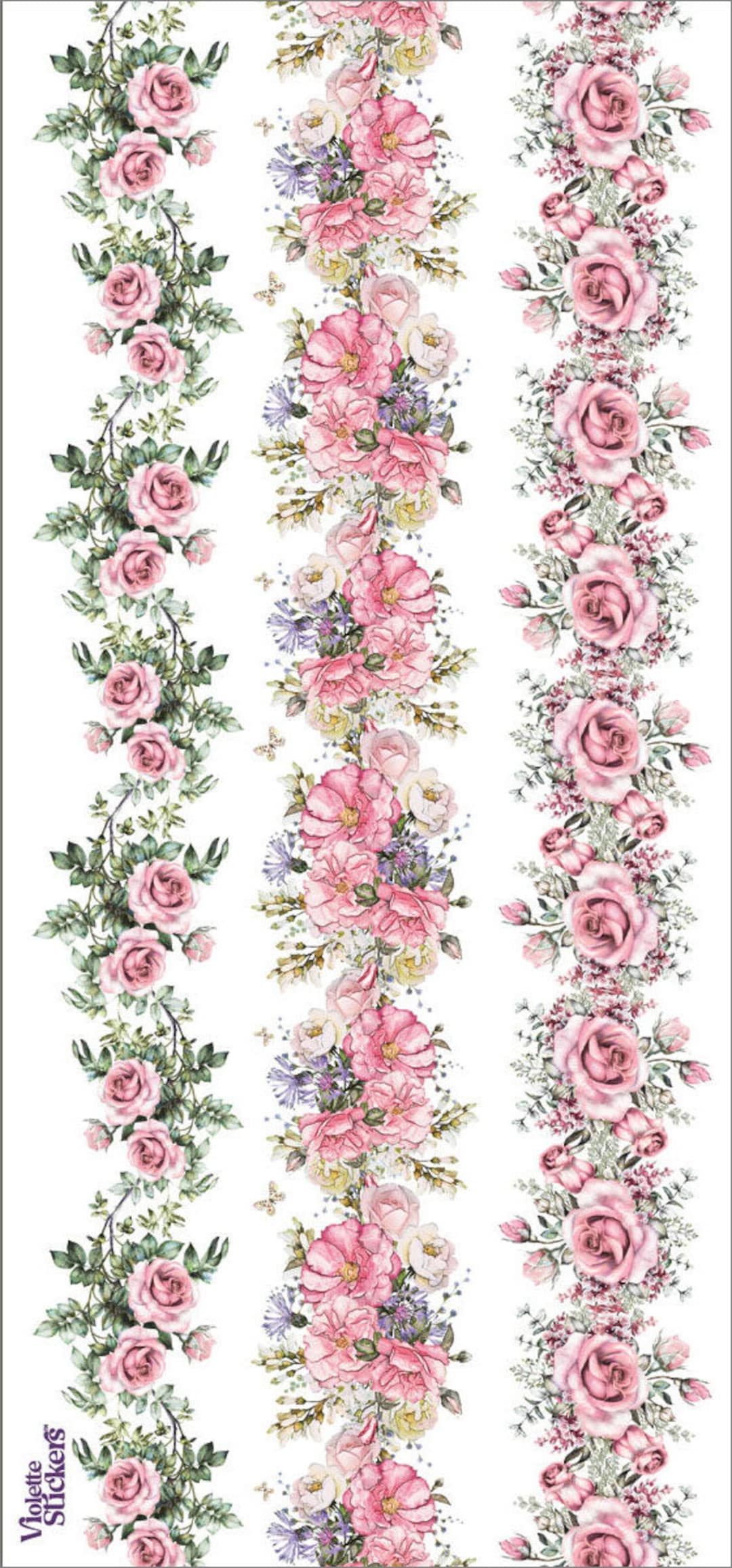 3 Sheets Self Adhesive Pink Rose Borders Stickers Colorful Scrapbooking ...