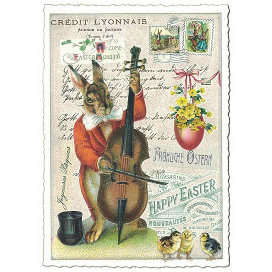 5 Germany Postcards Easter Bunny Musician Five Matching German Cards ...