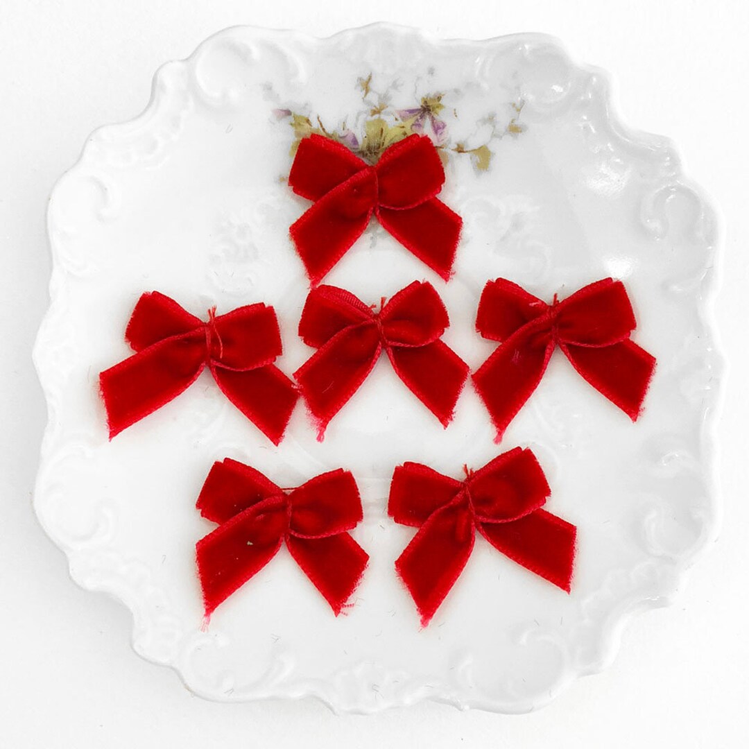 12 Velvet Ribbon Bows Hand Sewn Cardinal Red VB22 X2 - Etsy