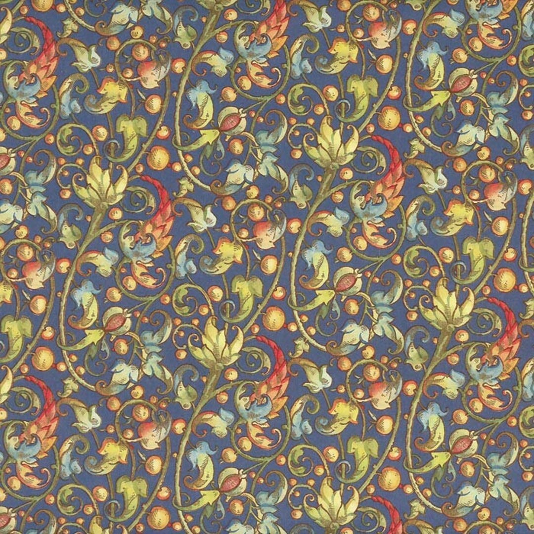 2 Sheets Blue Vineyard Florentine Print Italian Paper ~ Kartos Italy ...